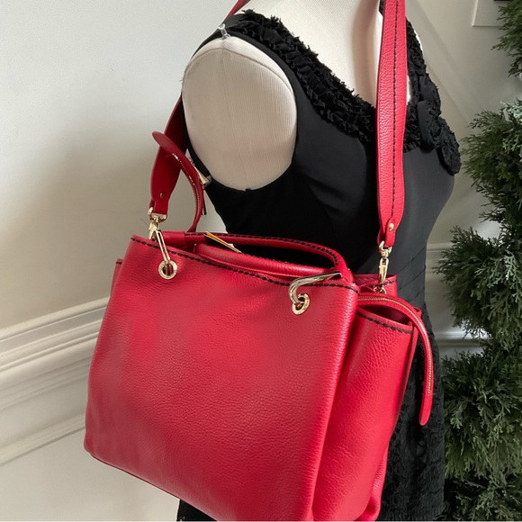 Plinio Visona | Bags | Plinio Visona Red Double Handle Leather Satchel ...